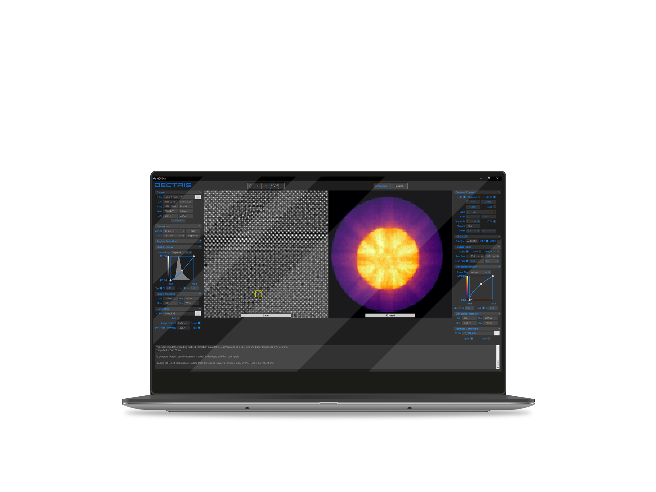 DECTRIS NOVENA: Software for the display and analysis of 4D STEM datasets obtained with the ...